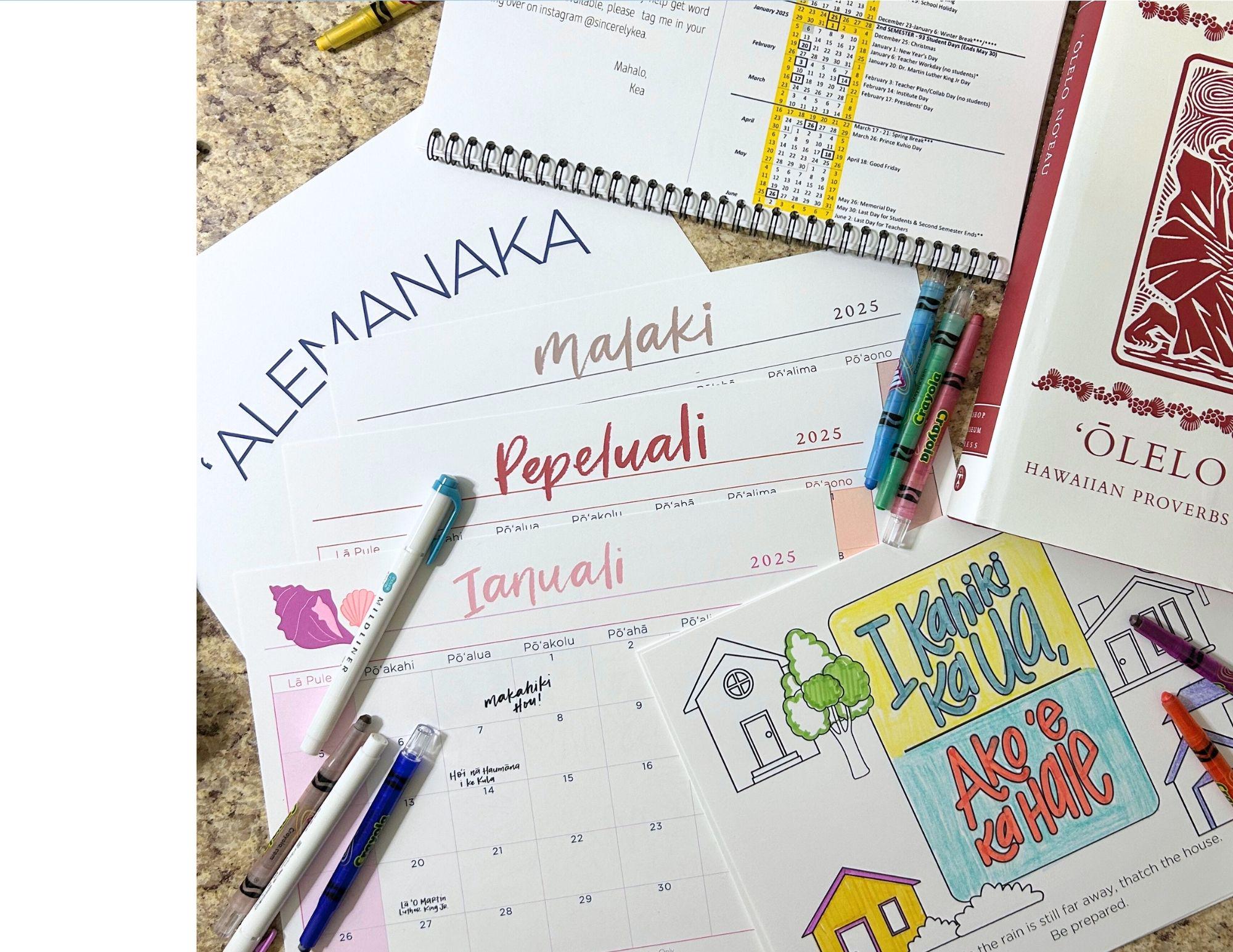 School Calendar for Hawaii Students in Hawaiian Language Olelo Hawaii ...