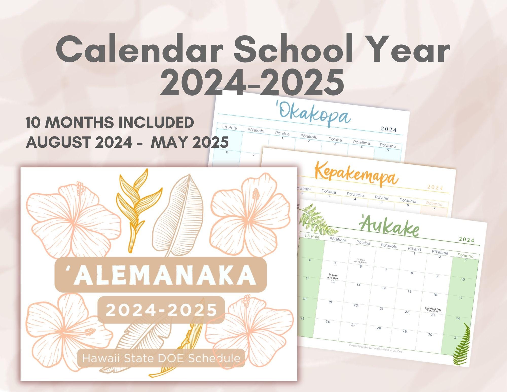 School Calendar for Hawaii Students in Hawaiian Language Olelo Hawaii ...