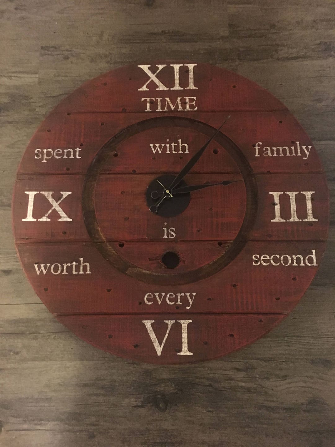Barn Red Rustic Spool Wall Clock - Etsy