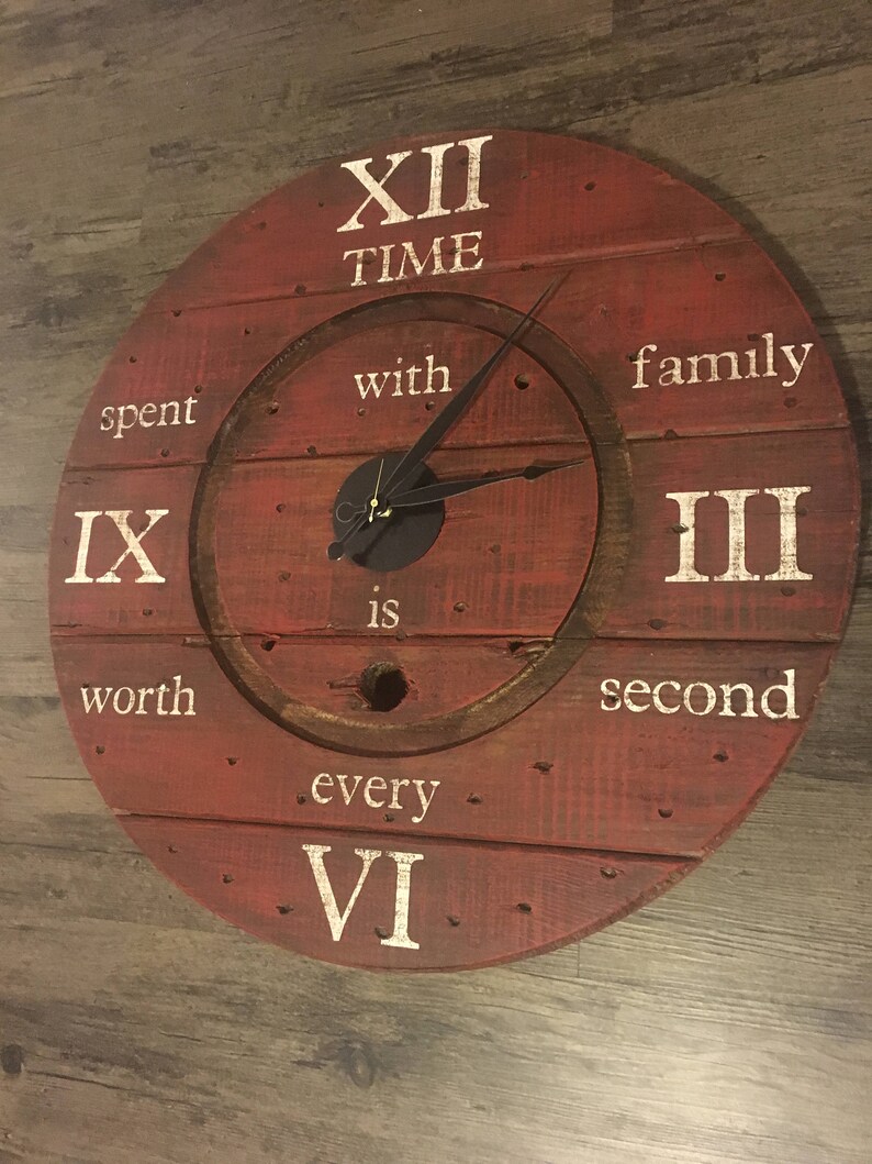 Barn Red Rustic Spool Wall Clock - Etsy