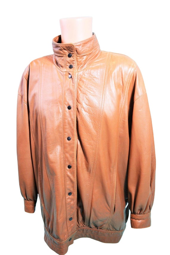Vintage 80s Leather Jacket Men's Extra Large Camel Br… - Gem