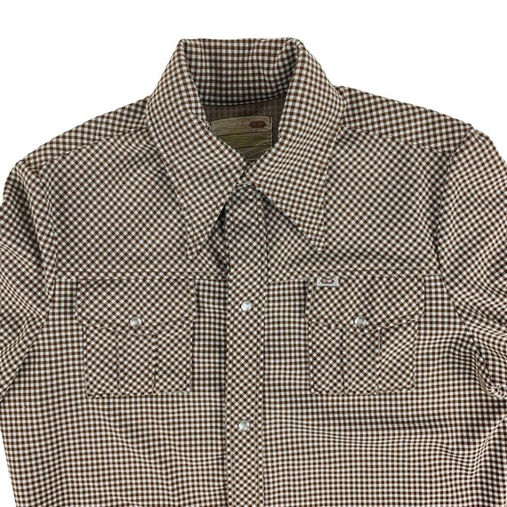 Vintage 1970s Checkered Shirt Men's Large Western Pea… - Gem