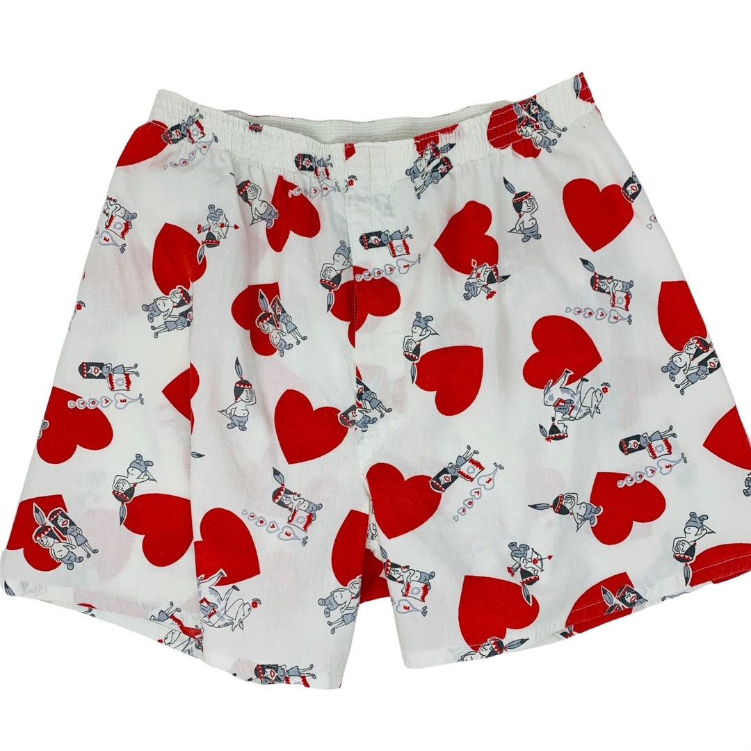 Vintage 1950s Hearts Novelty Print Boxers Valentines Day Mens Underwear ...