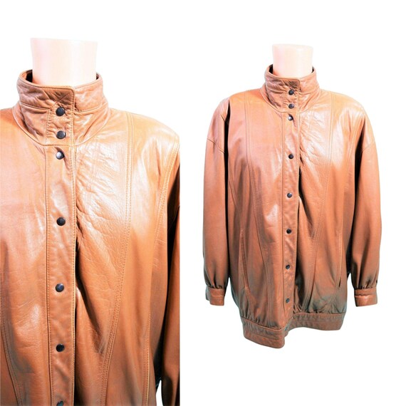 Vintage 80s Leather Jacket Men's Extra Large Camel Br… - Gem