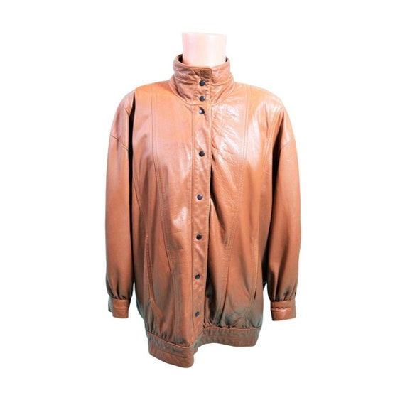 Vintage 80s Leather Jacket Men's Extra Large Camel Br… - Gem