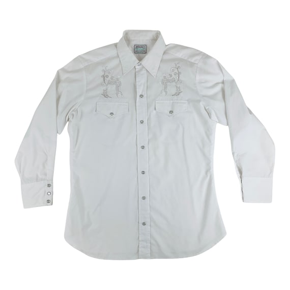 Vintage 1970s White Western Cowboy Boot Shirt H Bar C… - Gem