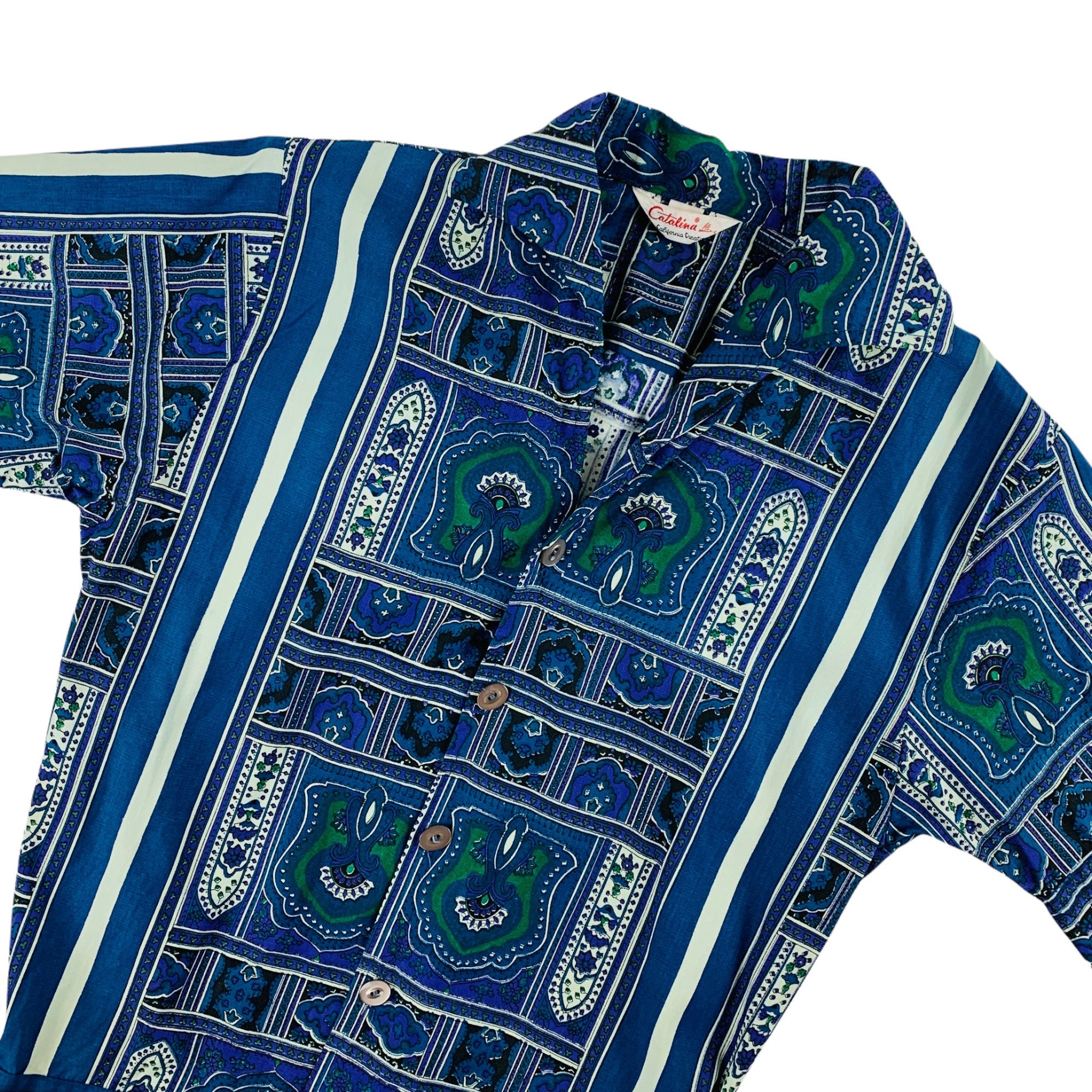 Vintage 1950s Blue Mens Patio Cabana Shirt Catalina Button Down - Etsy