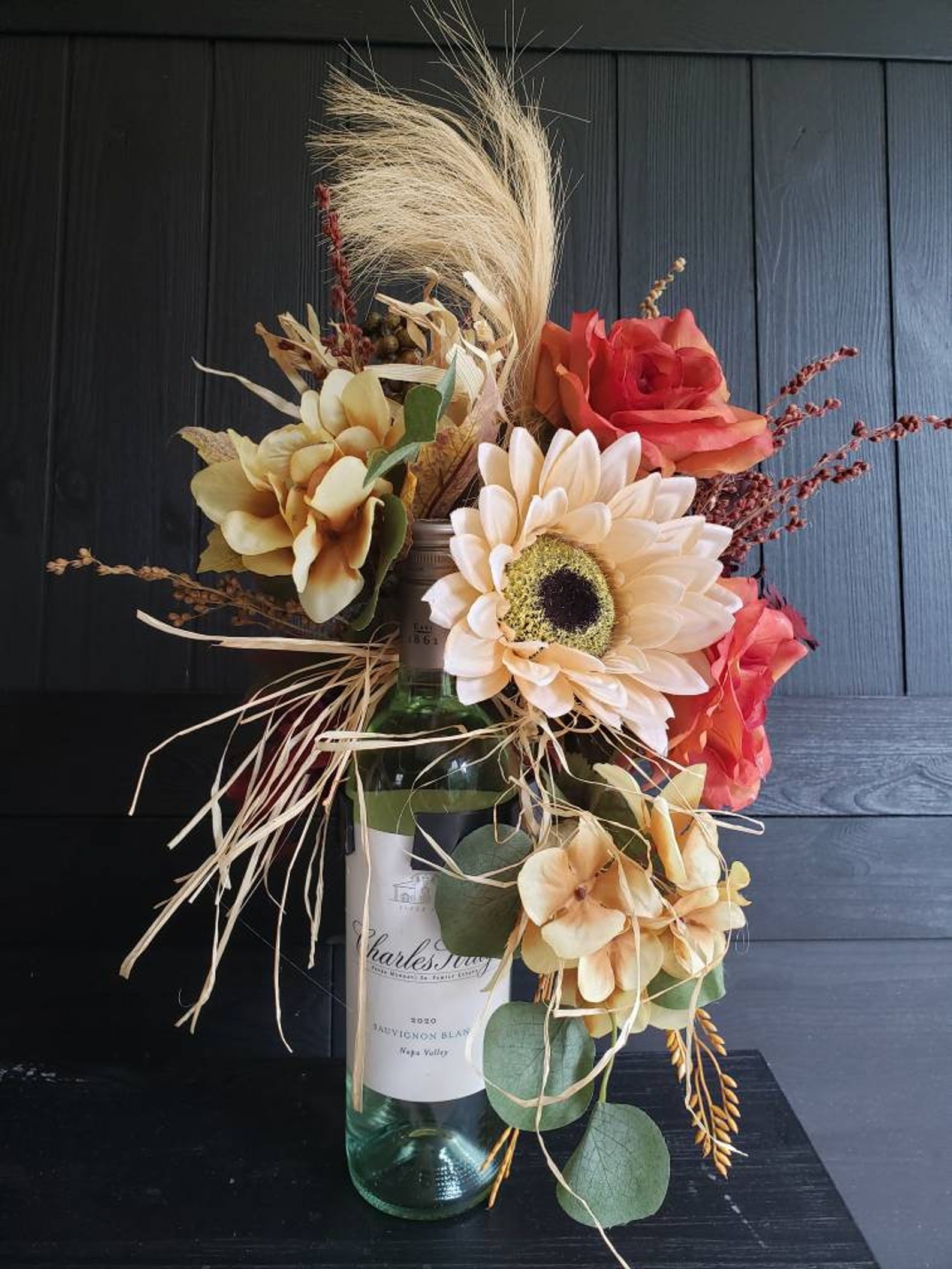 Fall Floral Wine Bottle Bouquet, Hostess Gift, Farmhouse Decor - Etsy