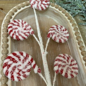 Red and White Peppermint Disk Christmas Spray on a 22 Inch Stem by ...