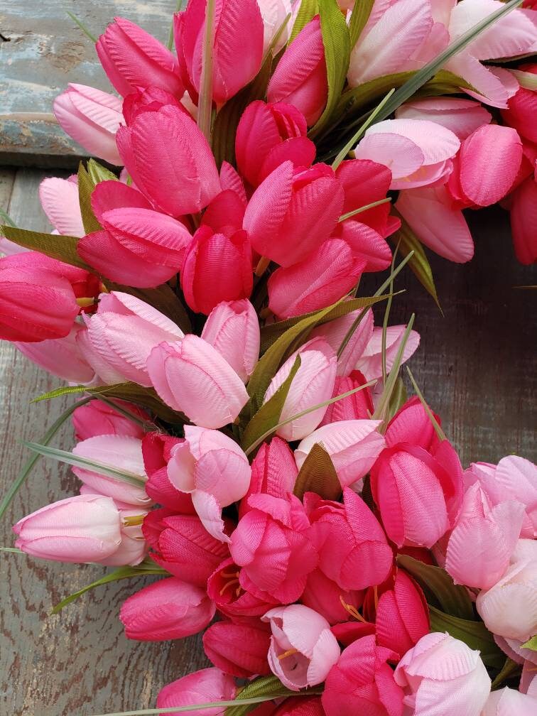 Spring Wreath Tulip Wreath for Front Door Pink Tulip Decor - Etsy