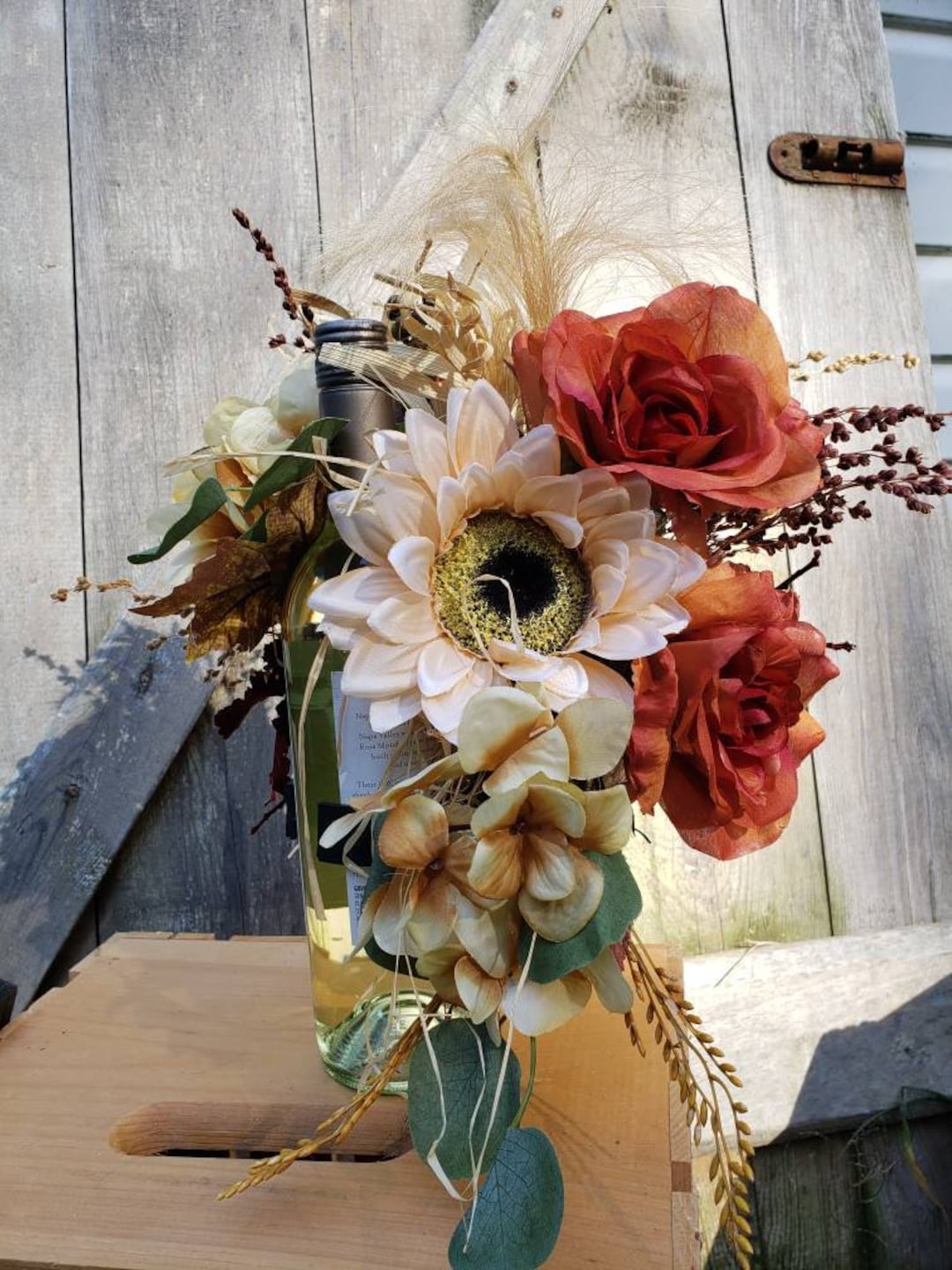 Fall Wine Bottle Floral Arrangement DIY Kit, Flameless Candle Decor - Etsy