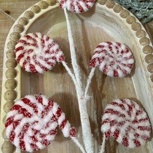 Red and White Peppermint Disk Christmas Spray on a 22 Inch Stem by ...