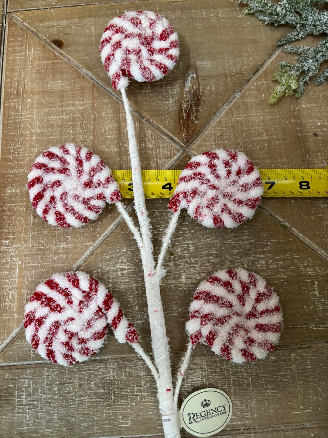Red and White Peppermint Disk Christmas Spray on a 22 Inch Stem by ...