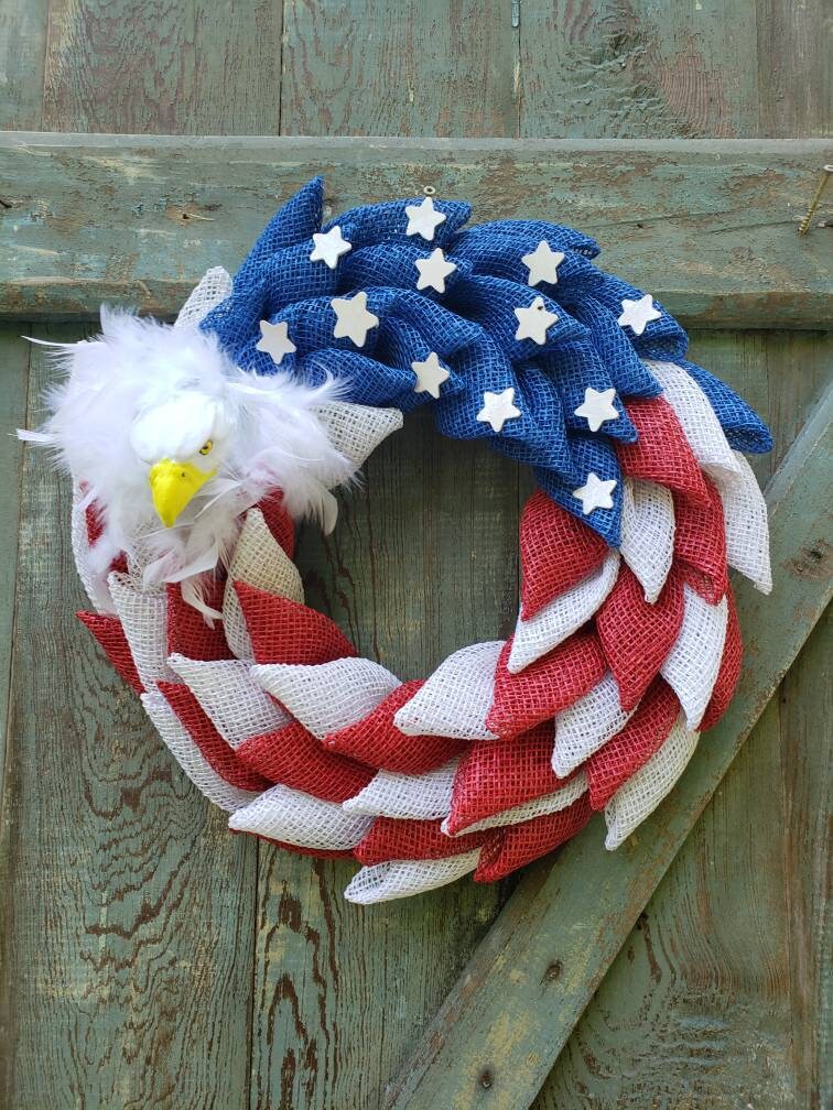 American Made Flag Wreath for Front Door Patriotic Eagle - Etsy