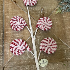 Red and White Peppermint Disk Christmas Spray on a 22 Inch Stem by ...