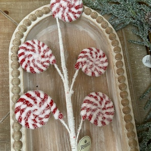 Red and White Peppermint Disk Christmas Spray on a 22 Inch Stem by ...