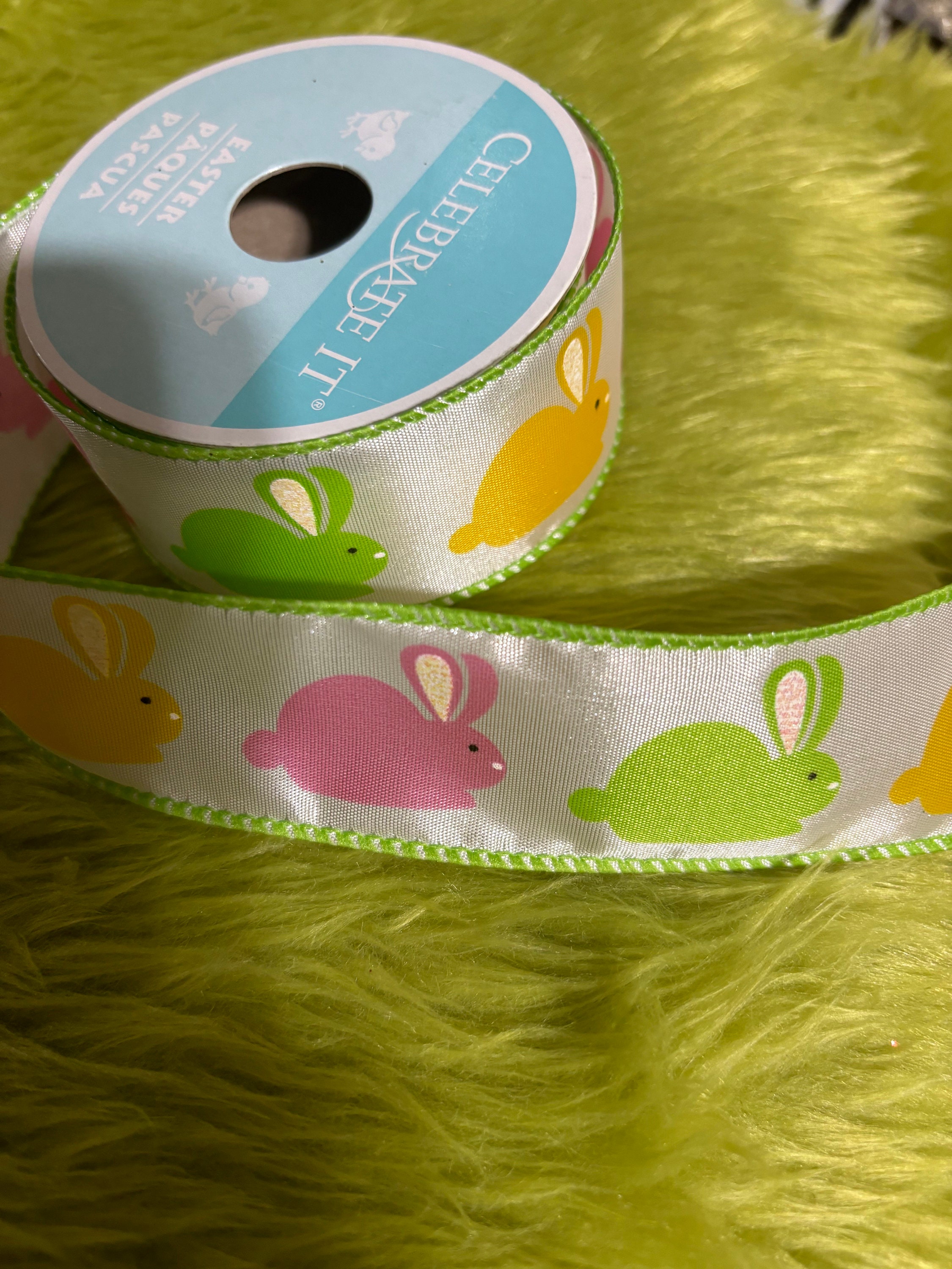 Satin Easter Bunny Wired Ribbon for Spring, Easter Bunny Rabbits in ...