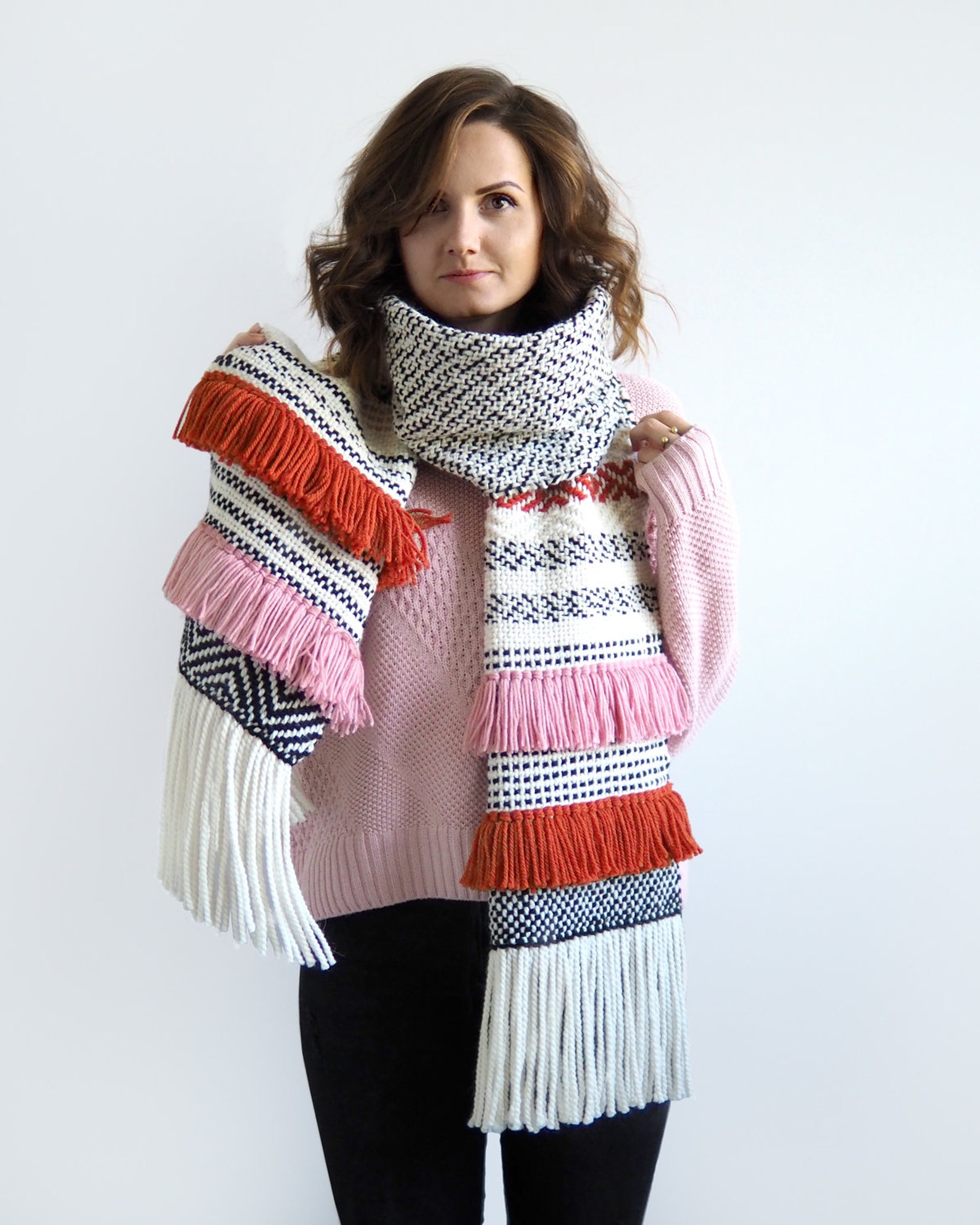 Colorful Boho Chunky Handwoven Scarf, Boho Style, Soft Shawl, Winter ...