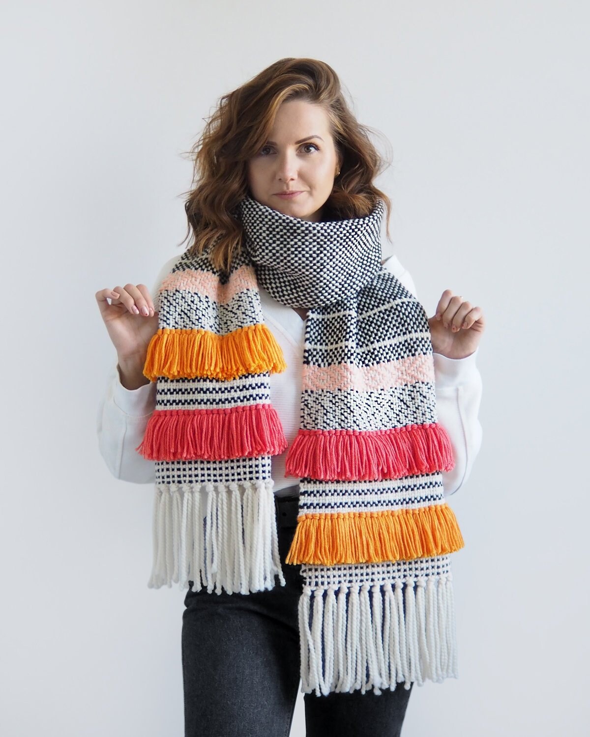 Colorful Boho Chunky Handwoven Scarf, Boho Style, Soft Shawl, Winter ...