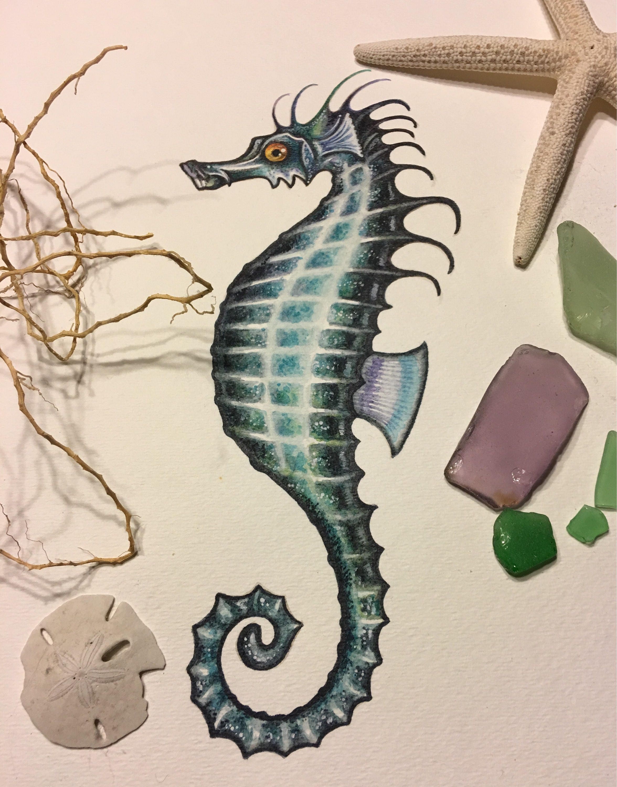 Seahorse Watercolor Print Ocean Print Seahorse Watercolor | Etsy