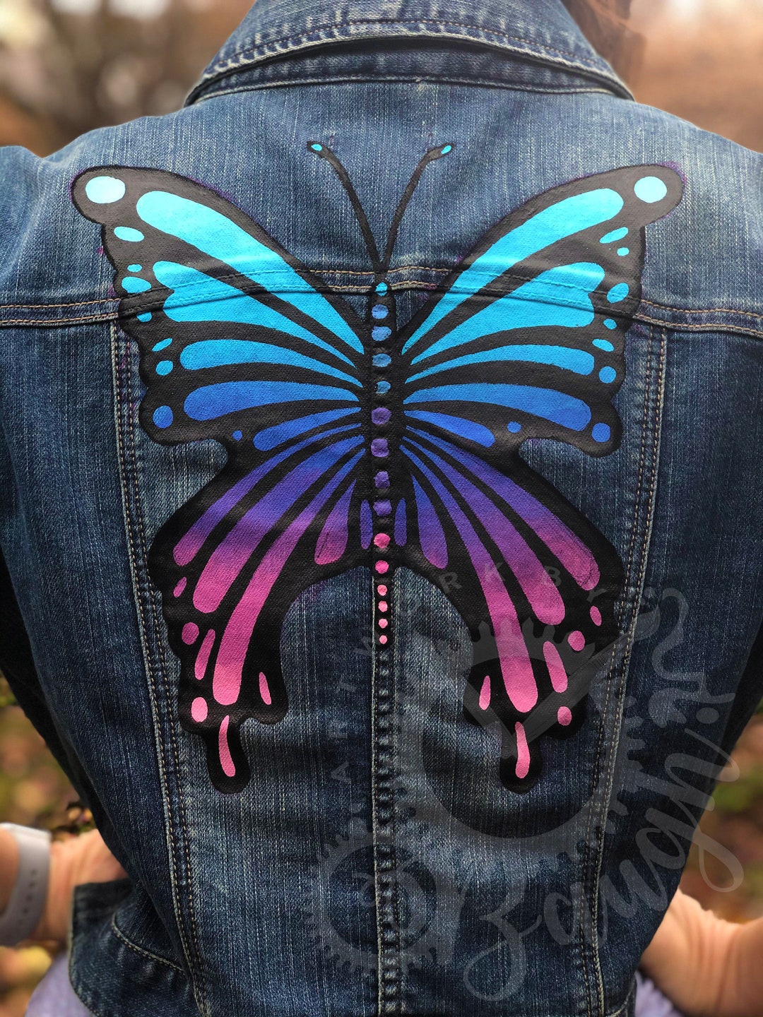 Women’s Hand Painted Butterfly Jean Jacket, Denim, Custom Hand Painted ...