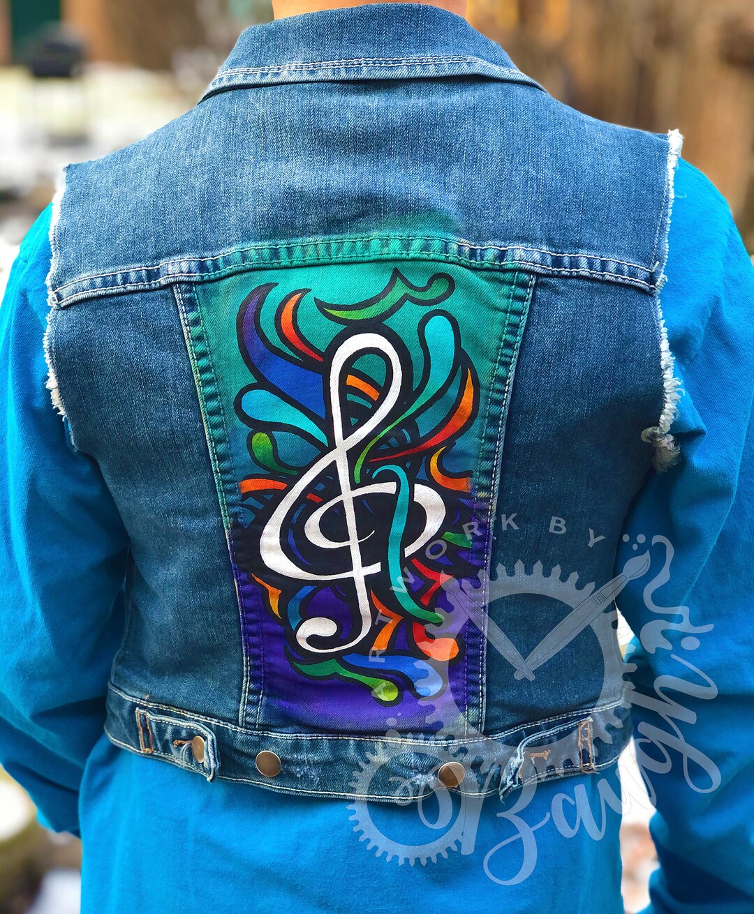 Hand Painted Jean Vest, Music Note, Women’s Jean Jacket, Jean Vest ...