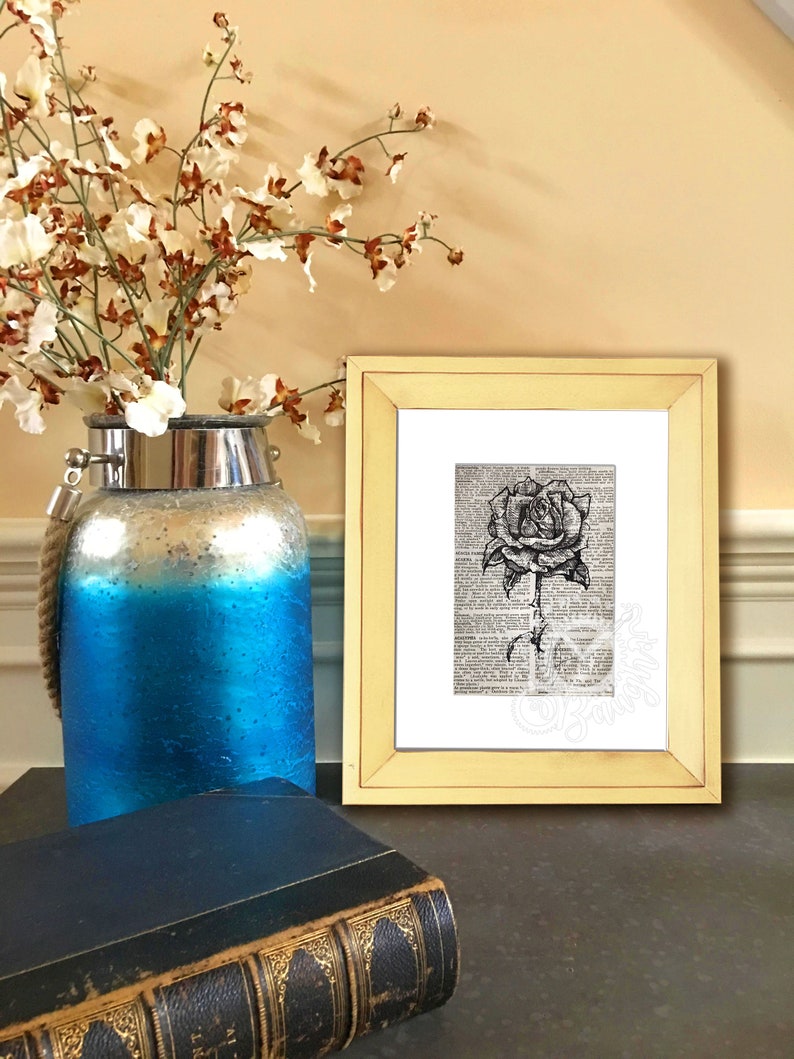 Original Pen and Ink Rose Drawing on Antique Book Page 5x7 - Etsy