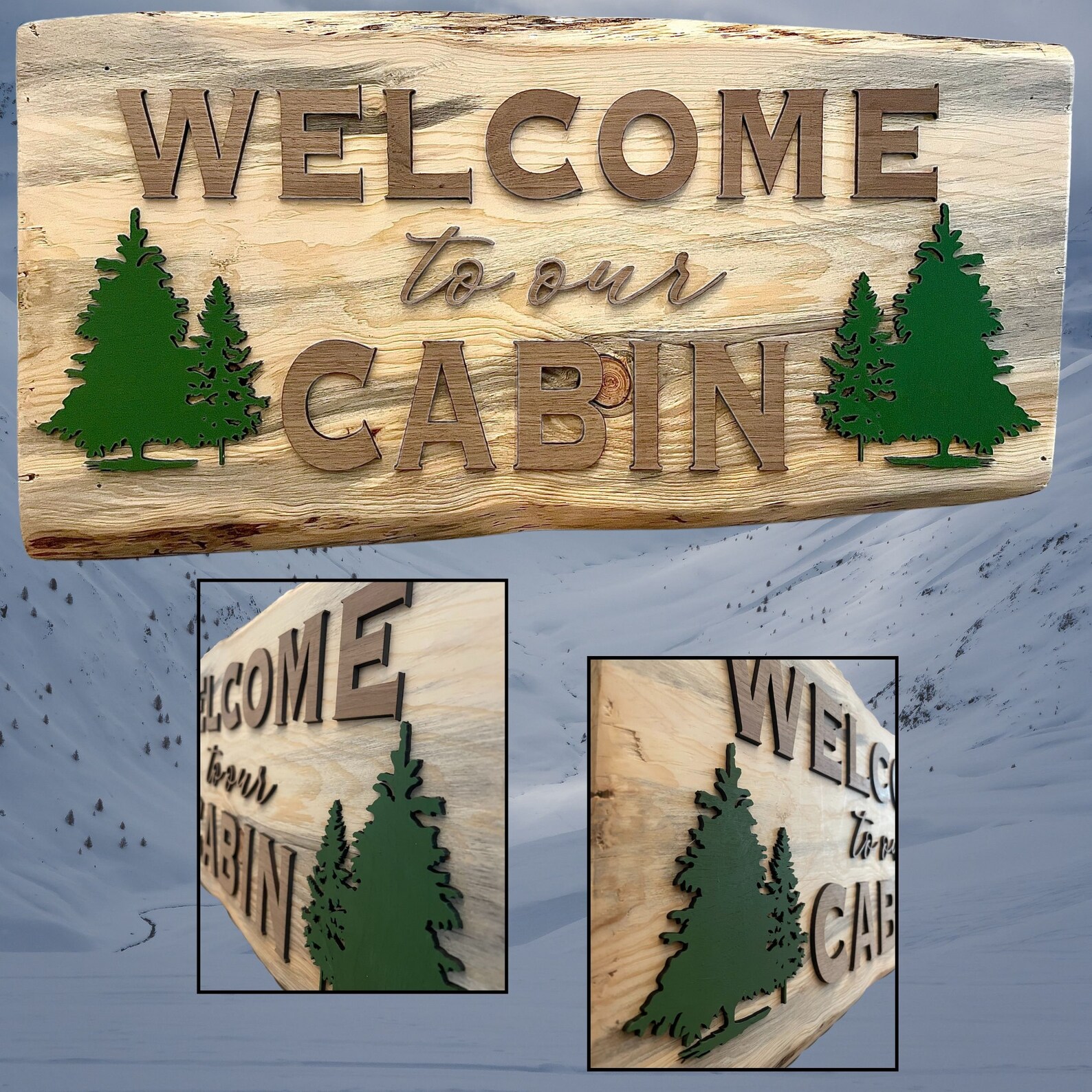 3D Layered Live Edge Cabin Sign - Etsy