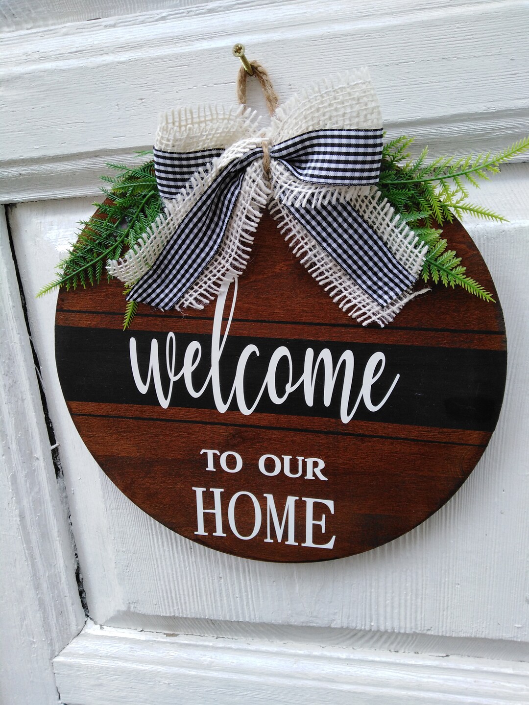 Door Sign "welcome" Bamboo Entrance Sign With a Diameter of 1.3 Cm - Etsy