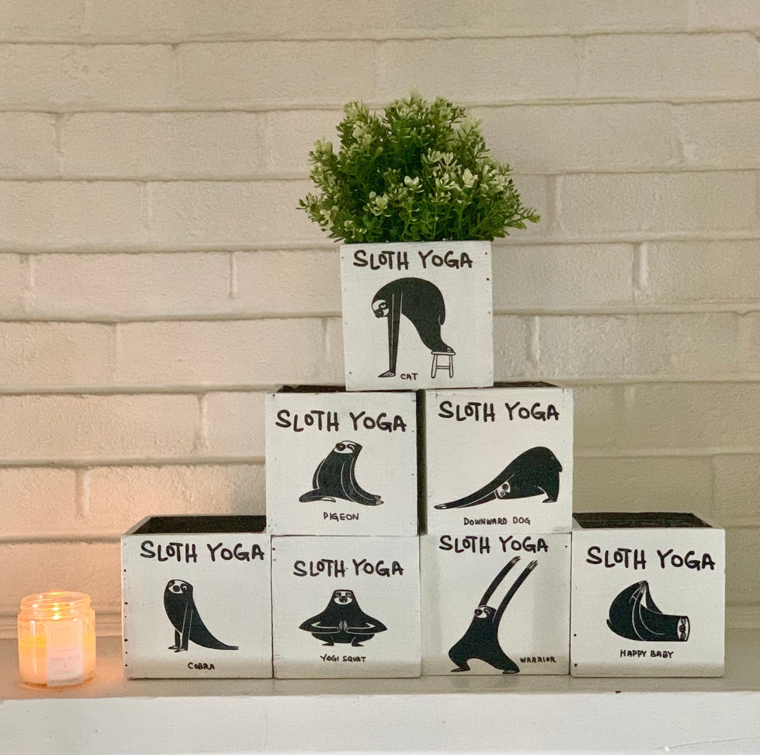 Wooden Planter Yoga Succulent Planter Cube Planter Sloth Yoga Plant ...