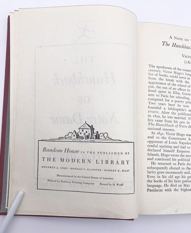 Vintage Book Hunchback of Notre Dame Hardcover: 1940s Modern Library ...
