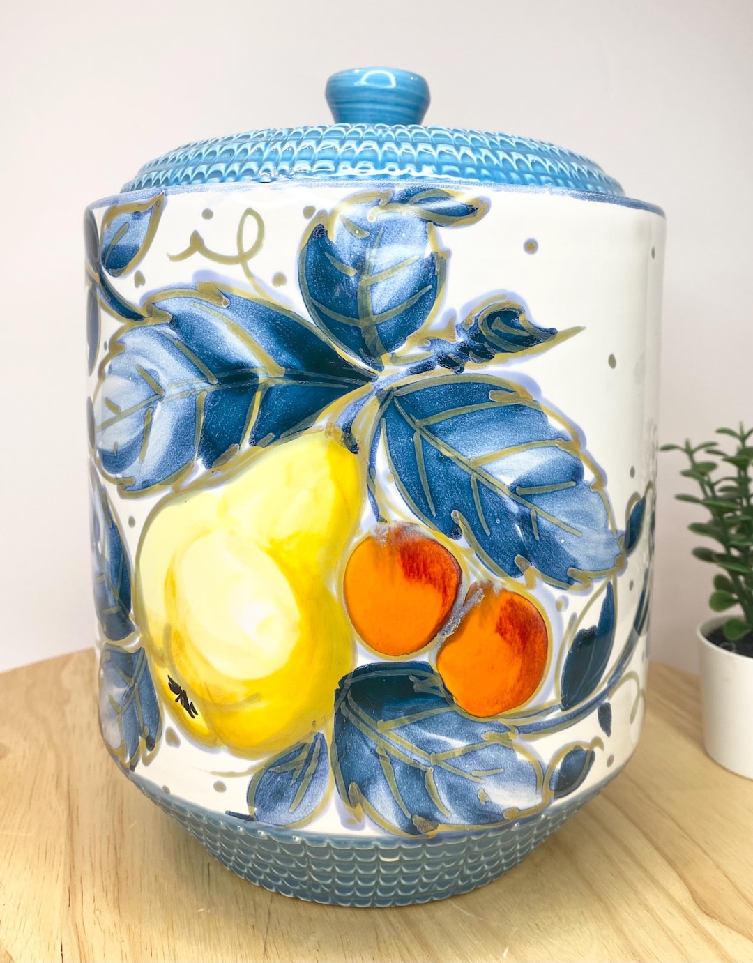 Vintage Italy Ceramic Canister Cookie Jar Fruit Italian Biscotti Jar ...