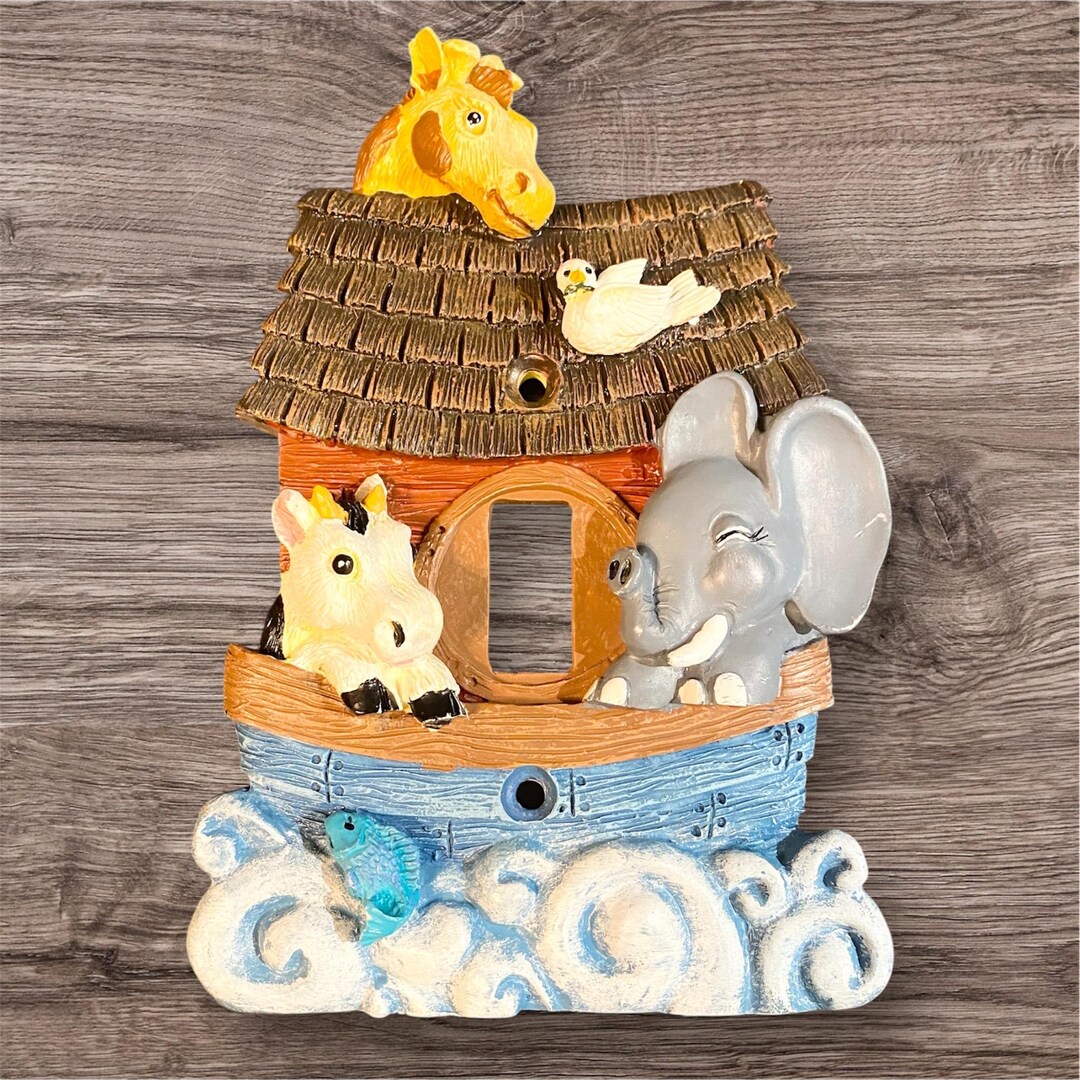 Vintage Light Switch Covers Porcelain Noahs Ark Accent Ceramic Ornate ...