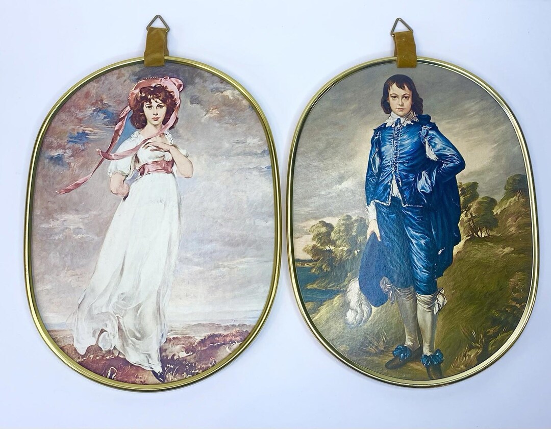 Vintage BLUE BOY Pink Girl Gainsborough Litho Print on Board Gold Frame ...