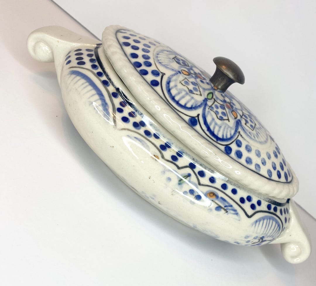 Classic Vintage Tureen Hand Painted Delft Lidded Dish Metal Handle ...