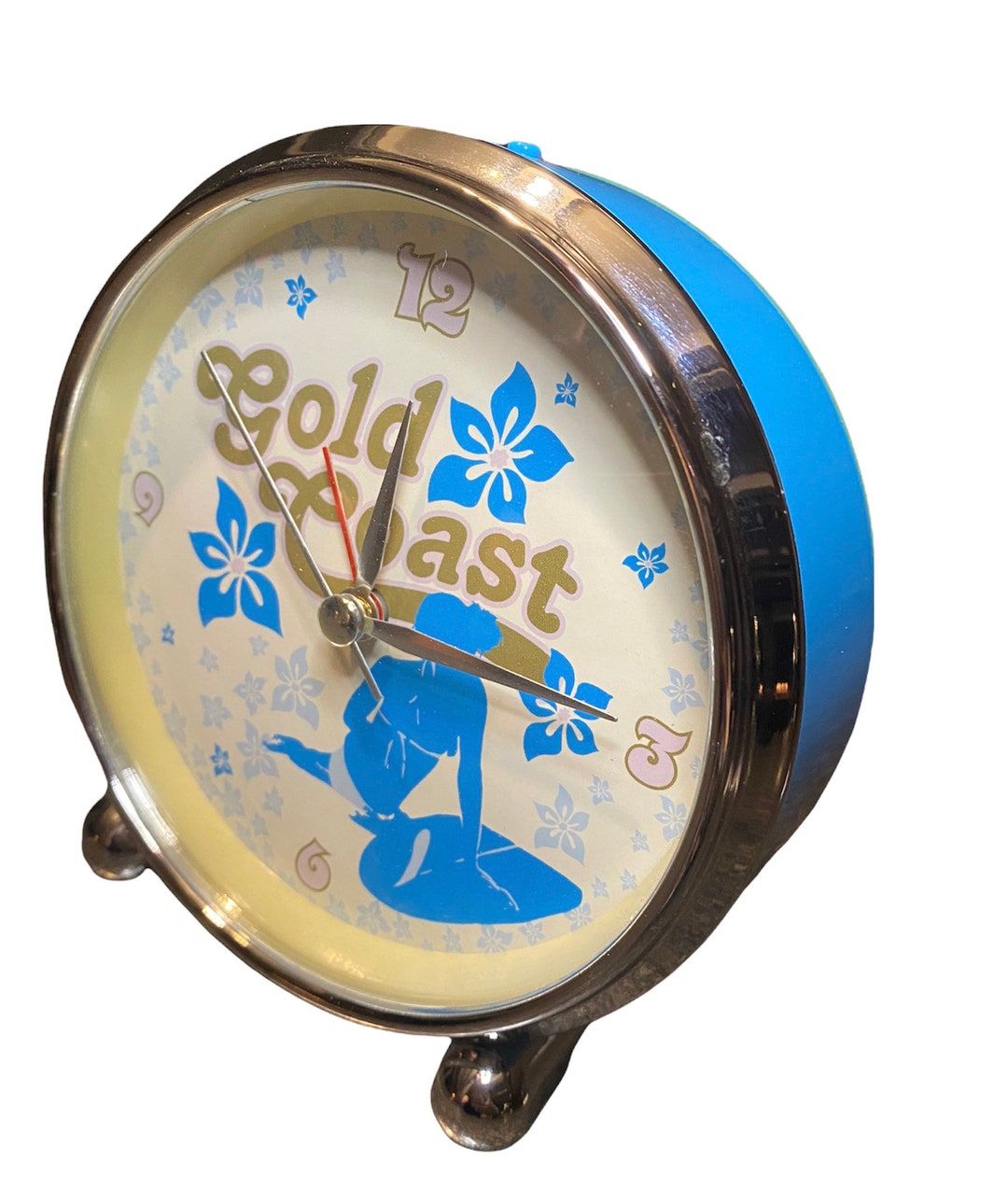 Vintage Fossil Clock Retro Design Gold Coast rare Blue With Alarm ...