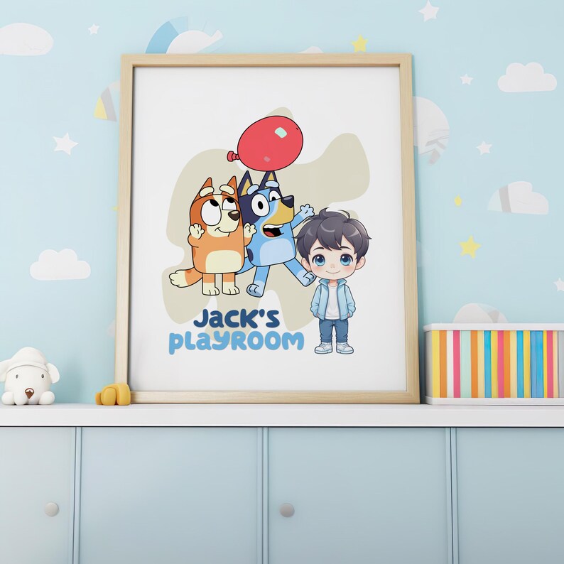 Custom Bluey and Bingo Printable Wall Art Personalized Kids Room Decor ...