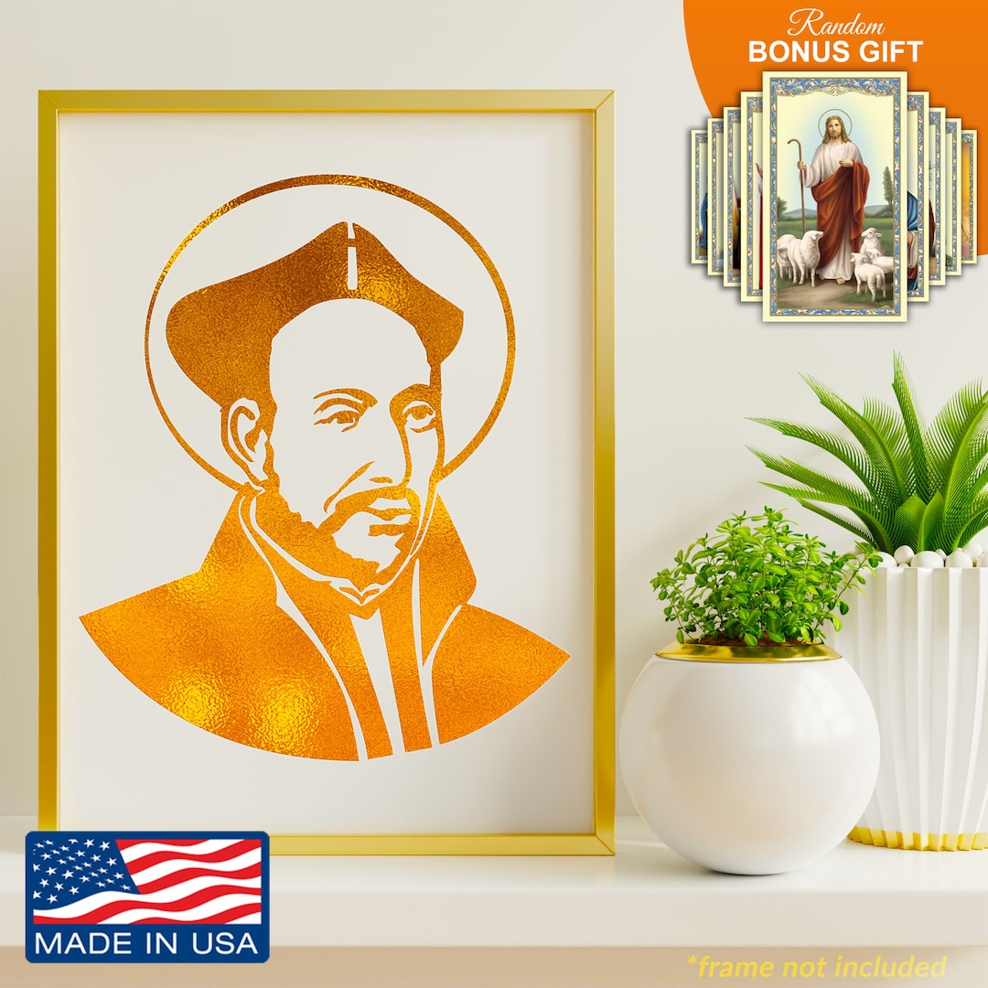 Saint Ignatius of Loyola, 8x10in Handmade Gold Foil Wall Art Decor ...