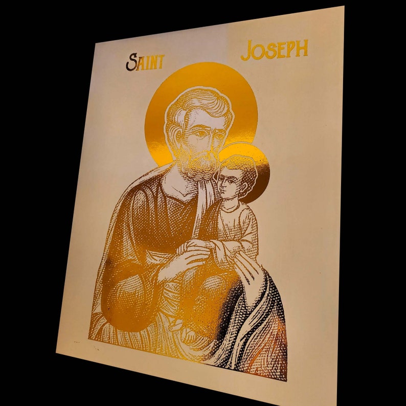 Saint Joseph Icon 8x10 in Real Gold Foil Print, Inspirational Catholic ...
