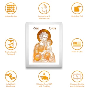 Saint Joseph Icon 8x10 in Real Gold Foil Print, Inspirational Catholic ...