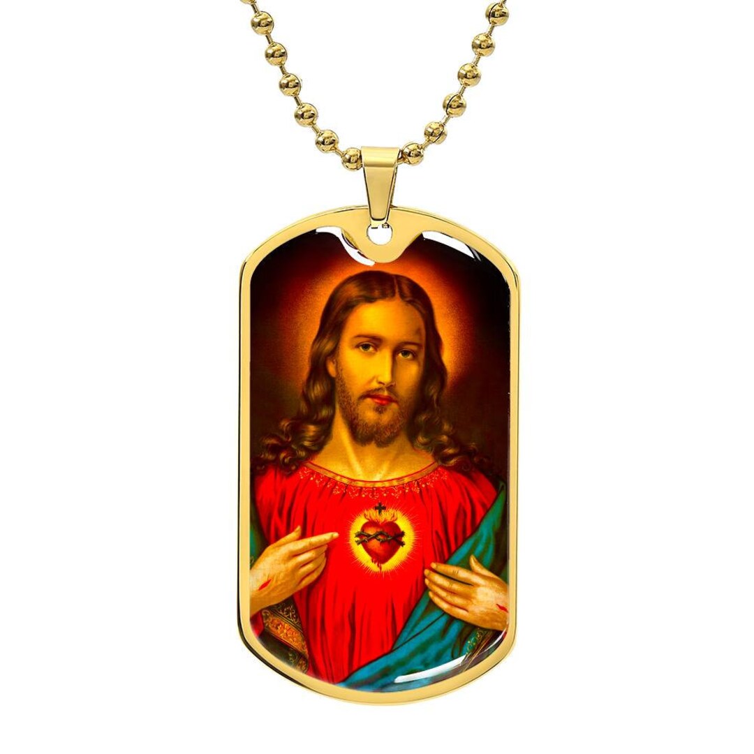 Sacred Heart of Jesus - Dog Tag Pendant Necklace With Ball Chain ...