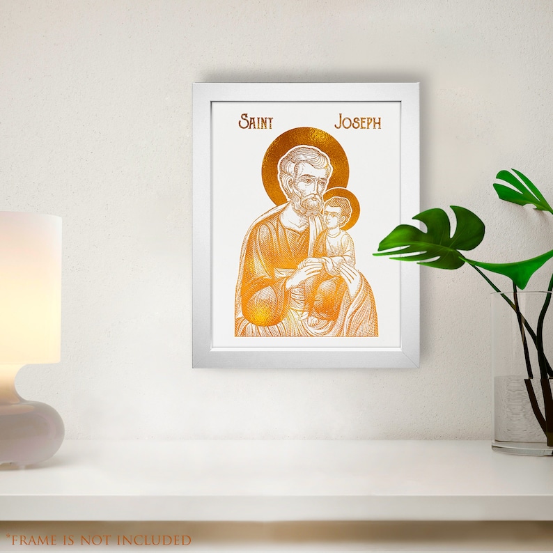 Saint Joseph Icon 8x10 in Real Gold Foil Print, Inspirational Catholic ...