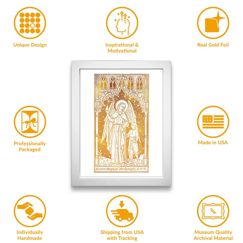 St. Raphael Archangel 8x10 in Real Gold Foil Print, Inspirational ...