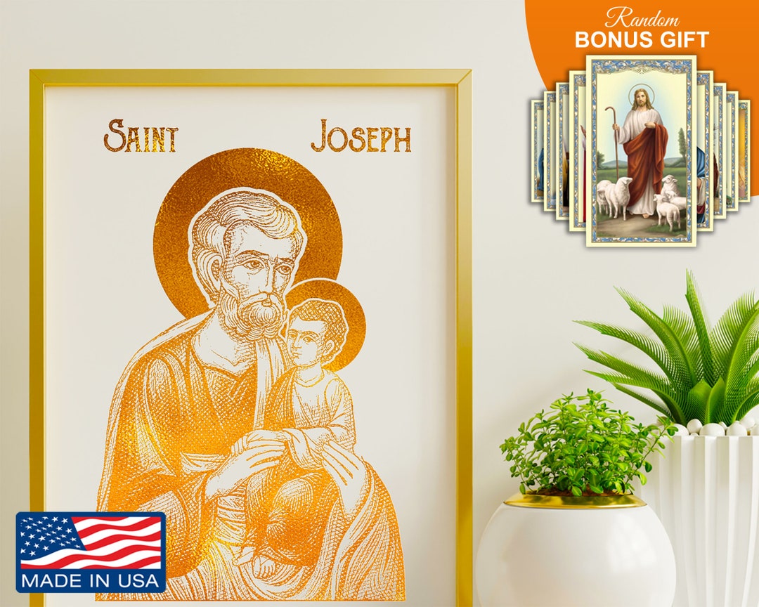Saint Joseph Icon 8x10 in Real Gold Foil Print, Inspirational Catholic ...