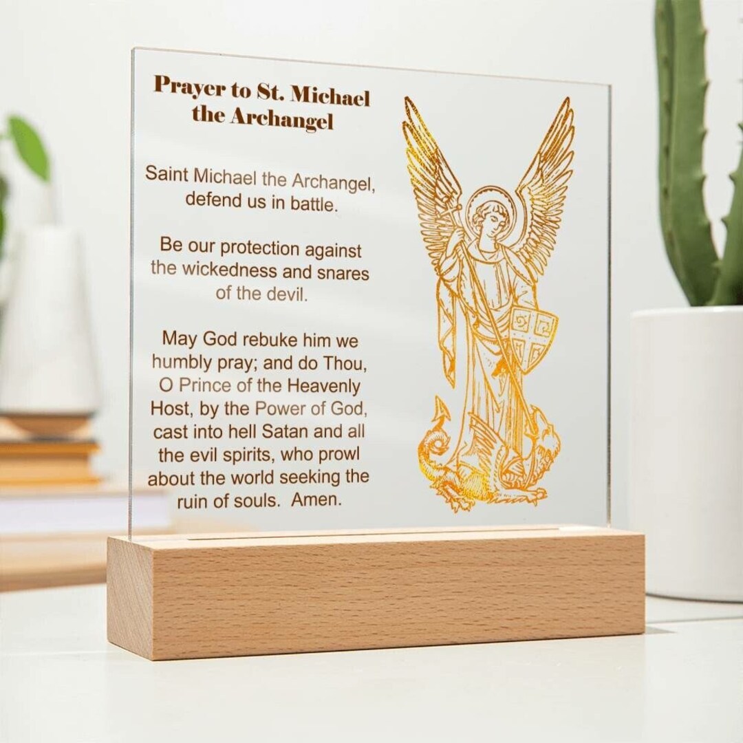 Saint Michael the Archangel Prayer, Clear Acrylic Square Plaque Sign ...
