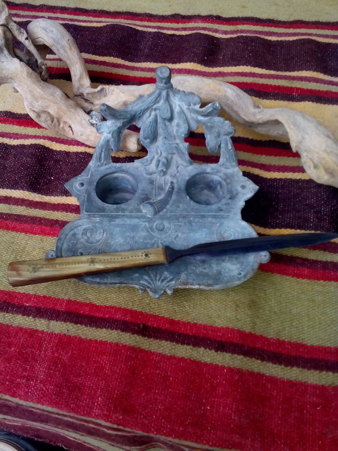 Metal Acient Ink Stand Vintage Ink Well Antique Ink Pot and Knife for ...