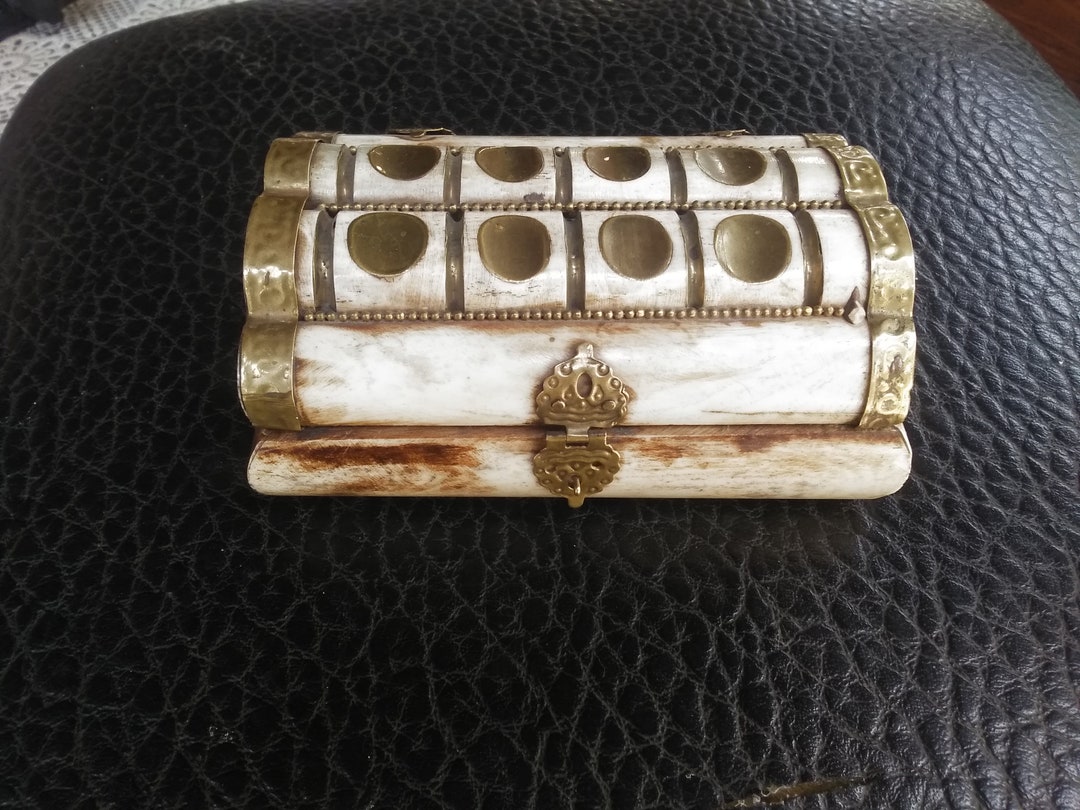 Vintage Hinged Jewelry Box With Bone Old Bone Jewelry Box Big Box With ...
