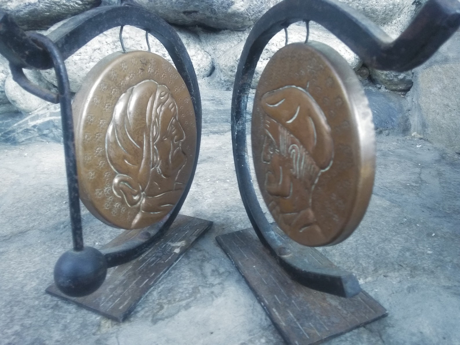 Vintage Brass Gongs Set Antique Standing Double Gongs With a - Etsy UK