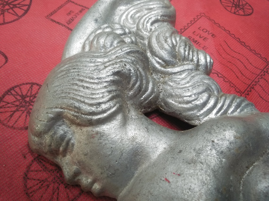 Old Metal Sculpture of a Woman Vintage Aluminium Application | Etsy
