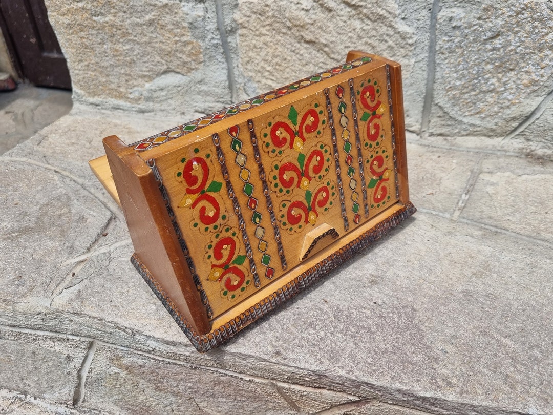 Vintage Decorative Cigarettes Box Handmade Carved and Painted Wooden ...